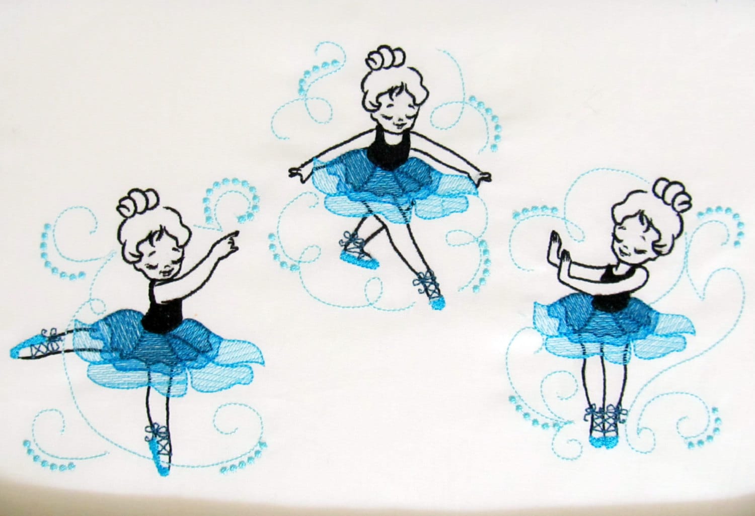 Unique curly ballerina SET of 3 light stitch outline machine embroidery ...