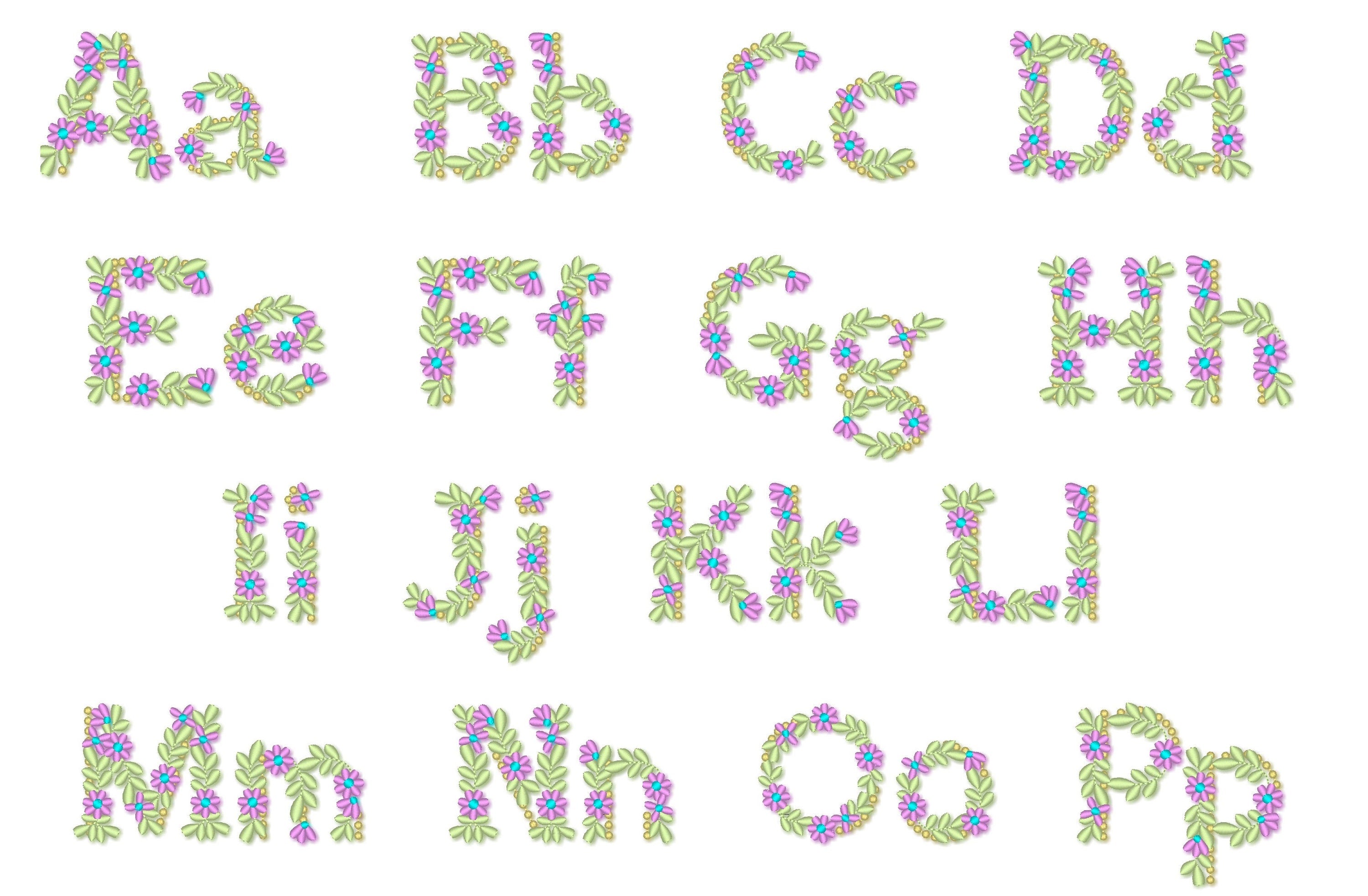 Spring Floral Font Flowered alphabet uppercase lowercase letters ...