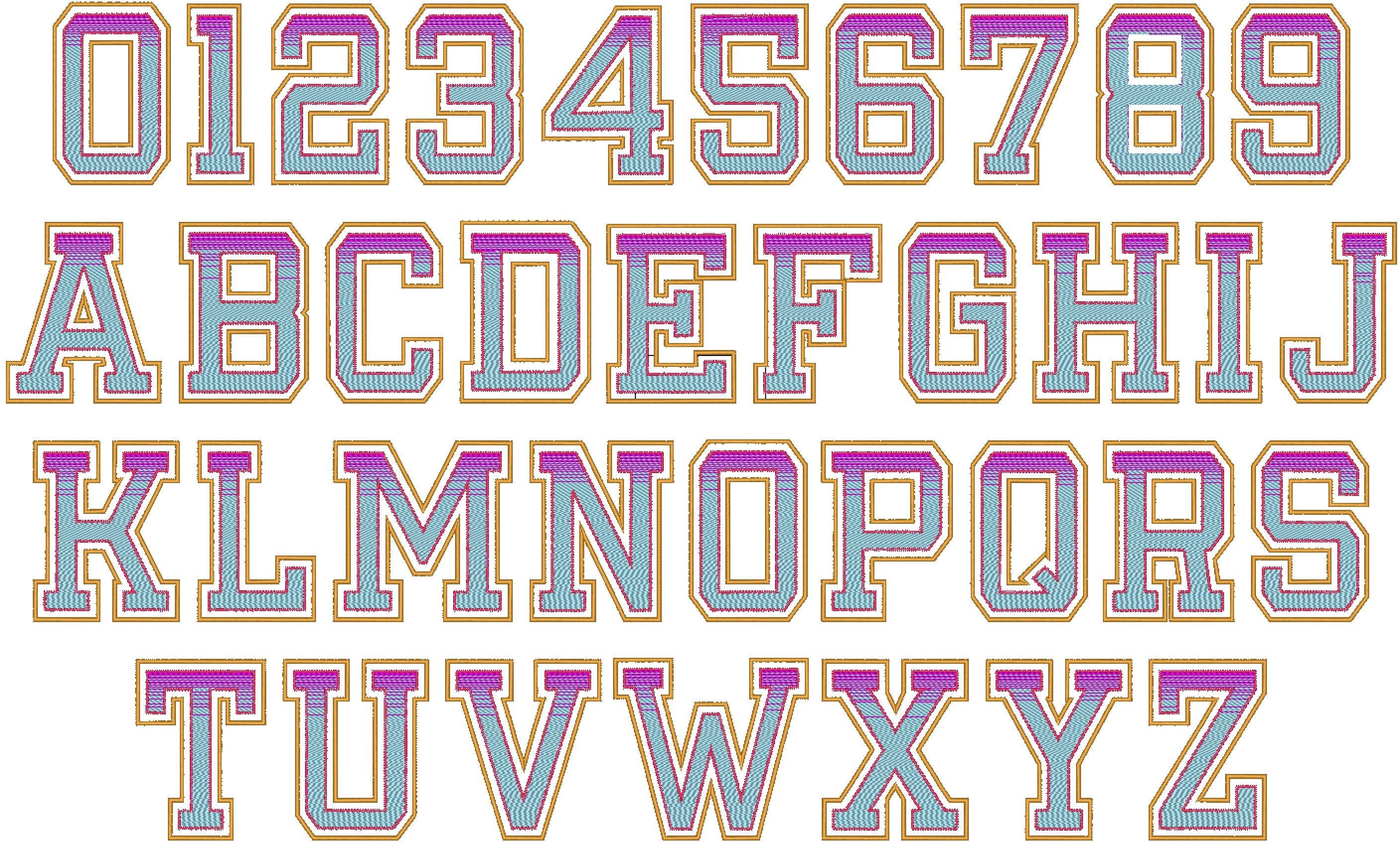 Rainbow Iridescent 2 Color monogram varsity sport block FONT alphabet ...