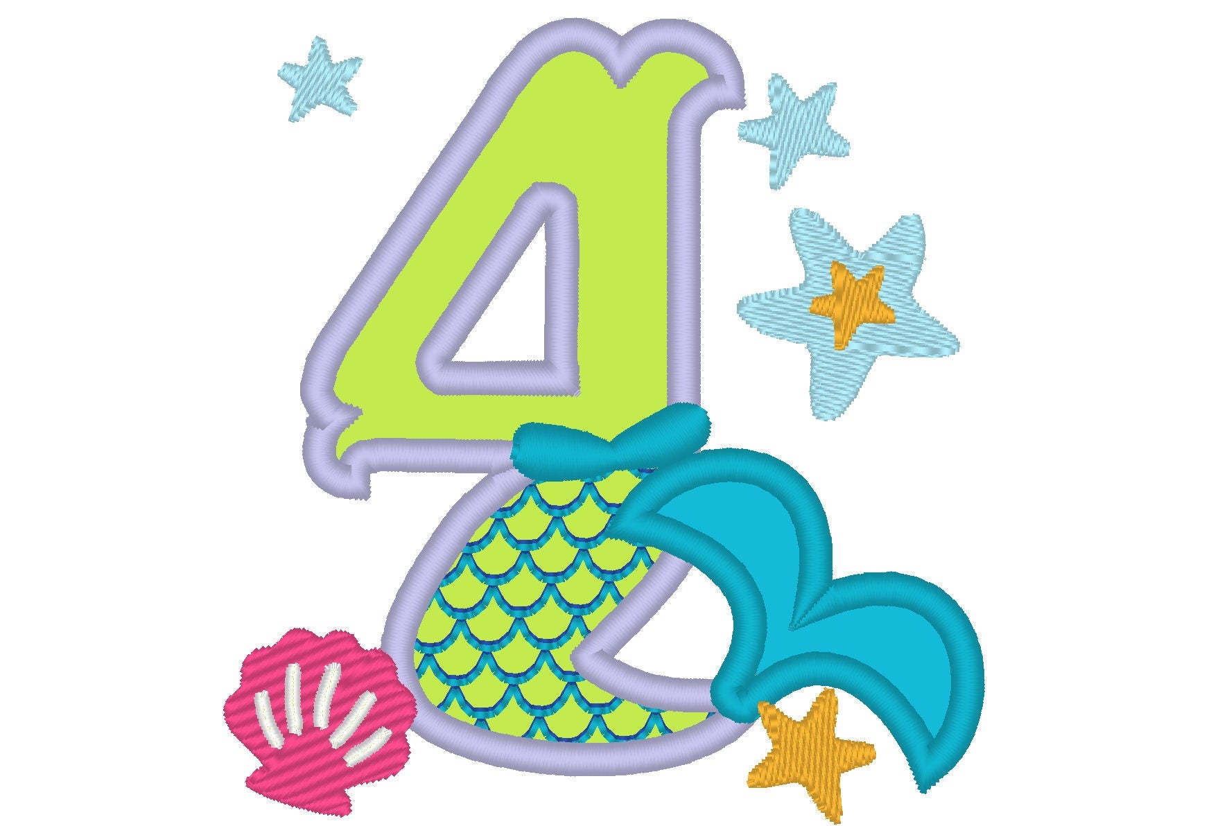 Mermaid Tail Birthday number, Mermaid number FOUR 4 applique, Mermaid ...