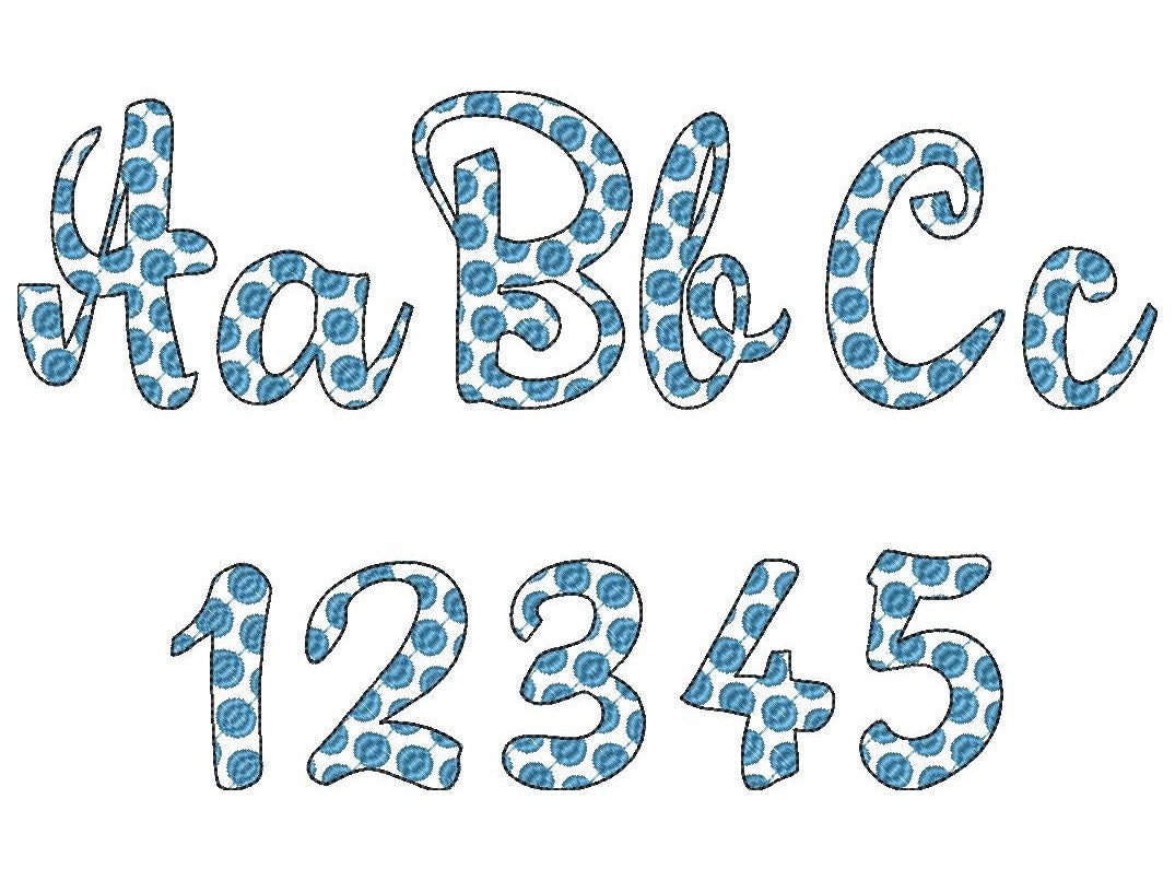 Polka Dot Font 2 two colors script cursive alphabet machine embroidery ...