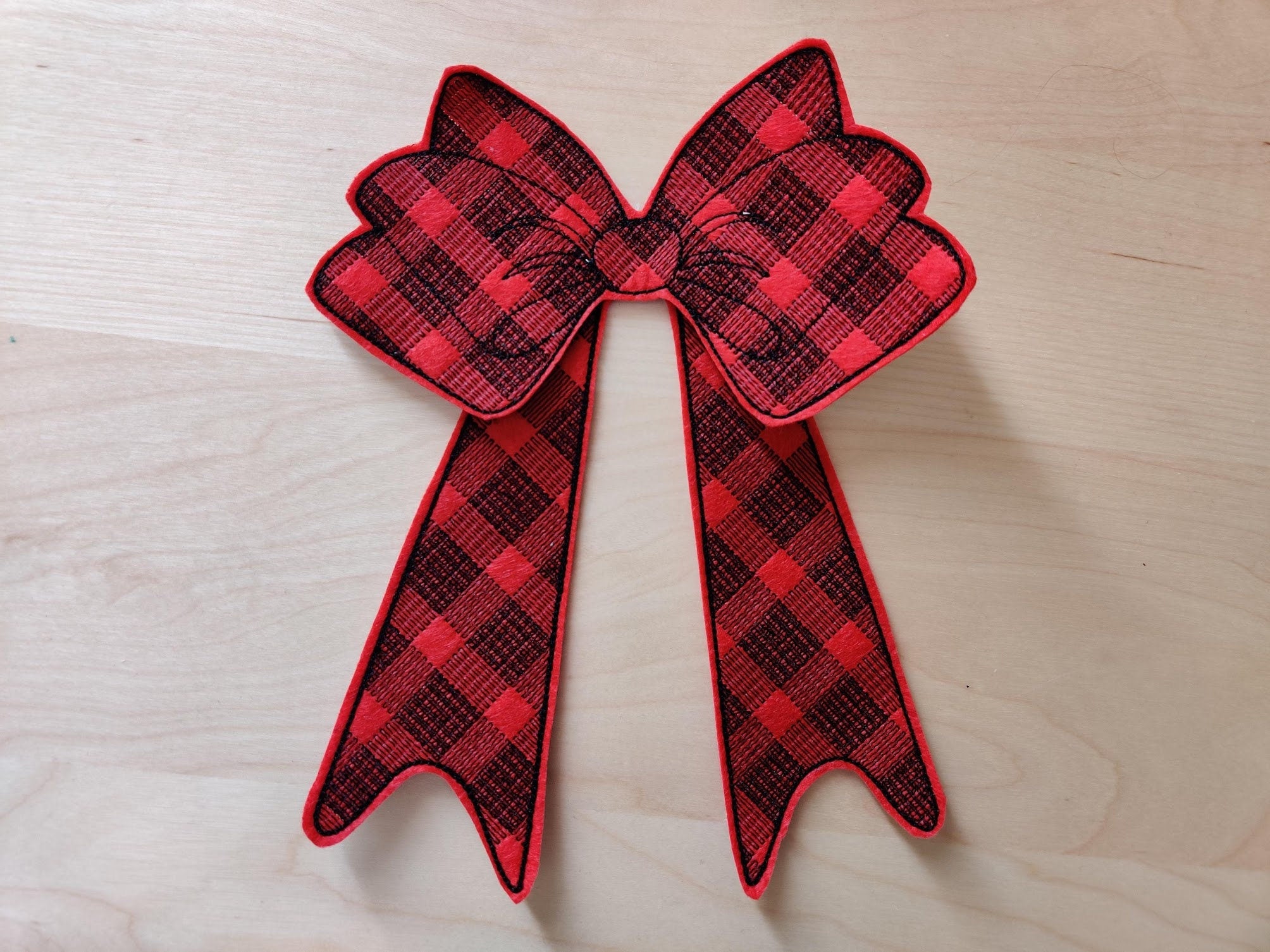 Plaid Checked Christmas bow machine embroidery felt gingham design ...