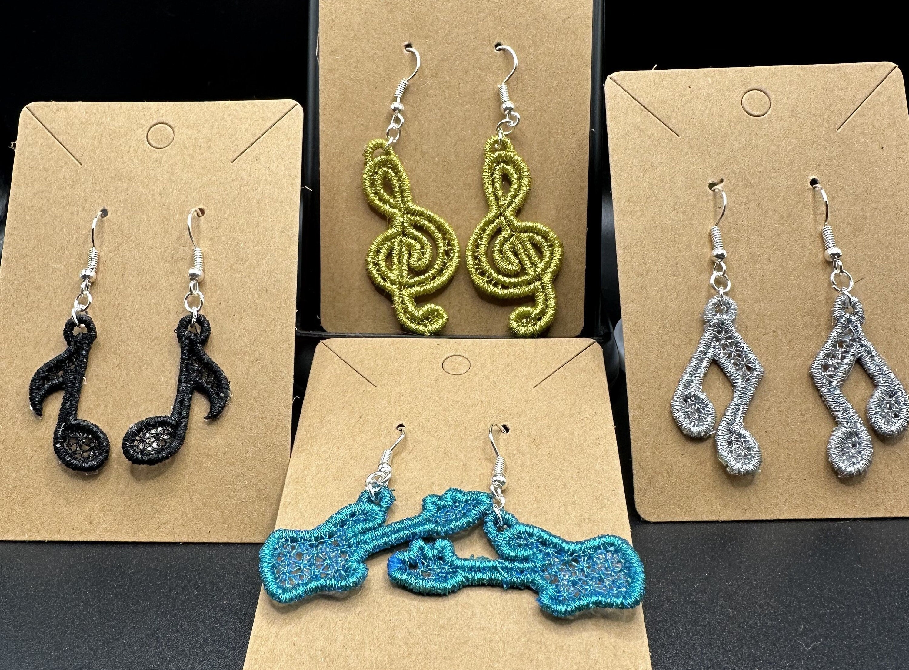Music Notes earrings SET of 5 designs FSL Lace musical freestanding ...