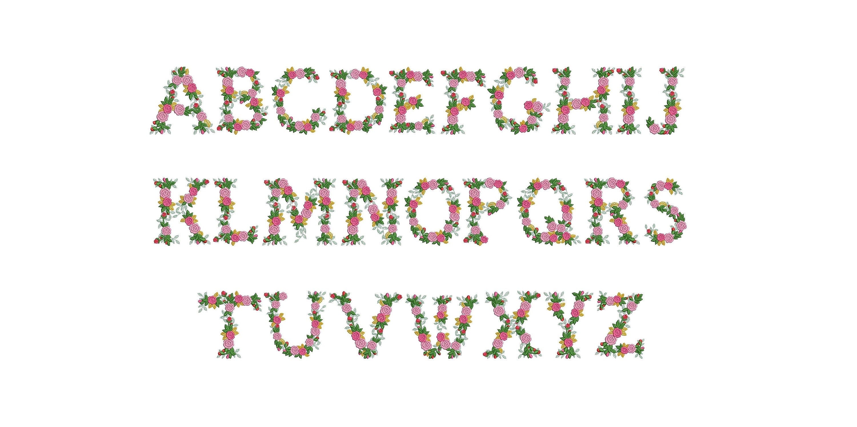 Urban roses floral font alphabet garden flag monogram liberty fashioned ...