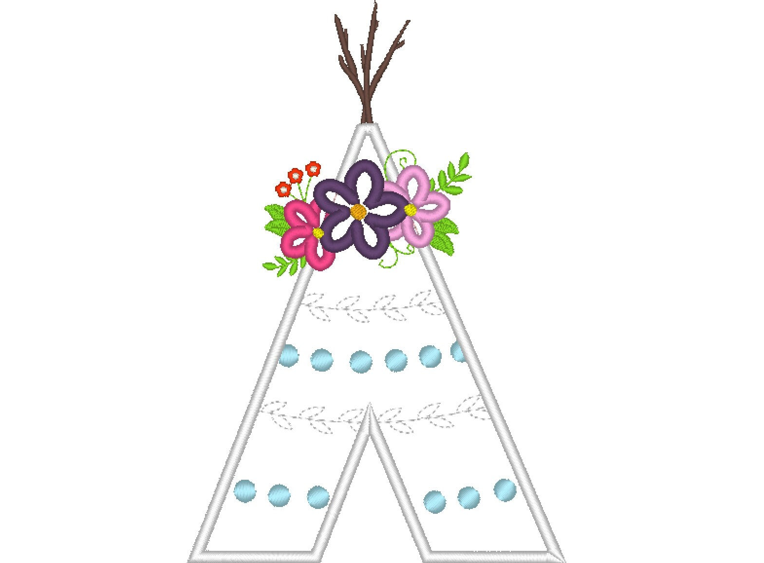 Wild Tepee Teepee Tipi with floral flower crown machine embroidery ...