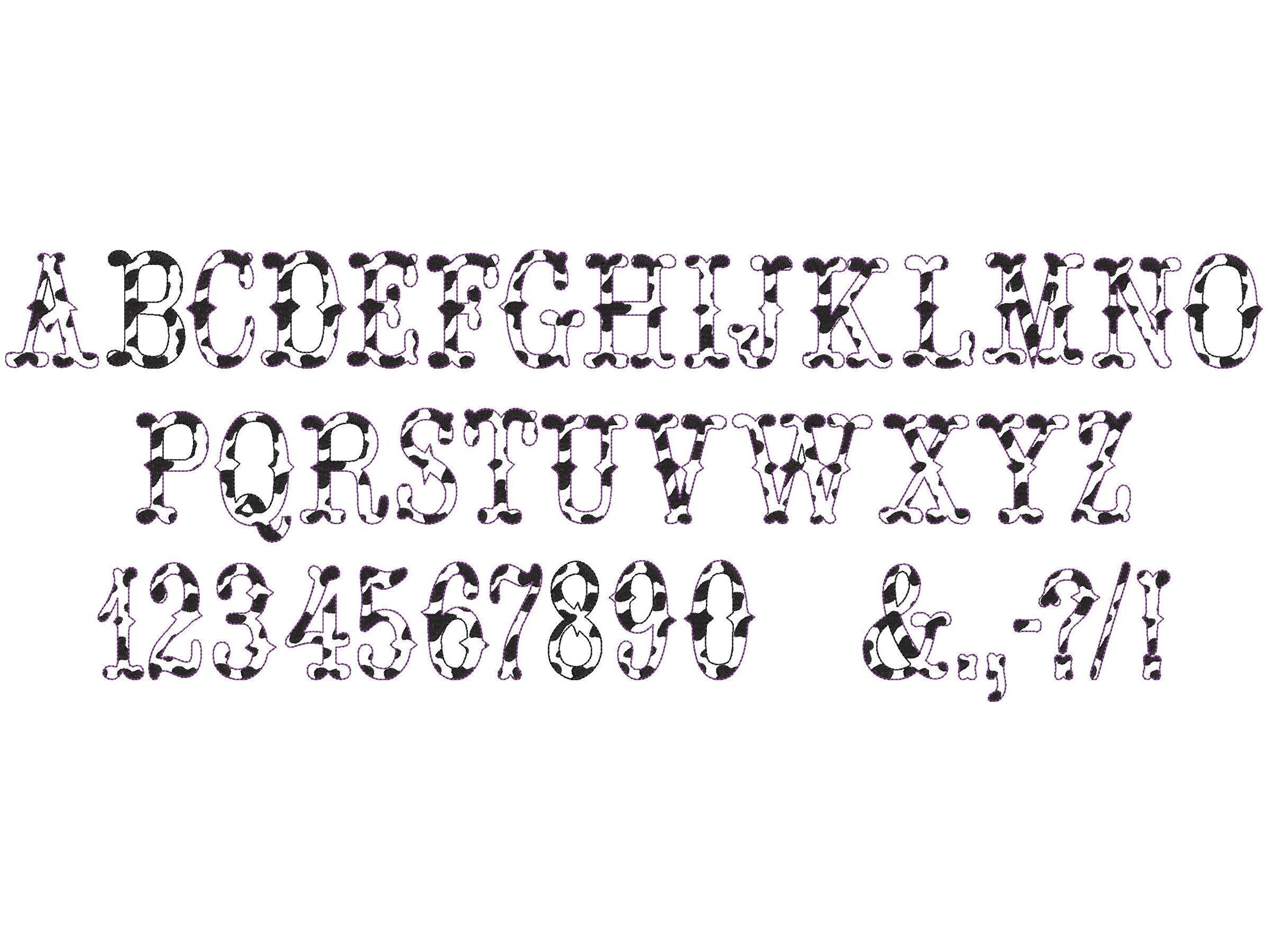 Cow spots patterned Font monogram alphabet letters machine embroidery ...