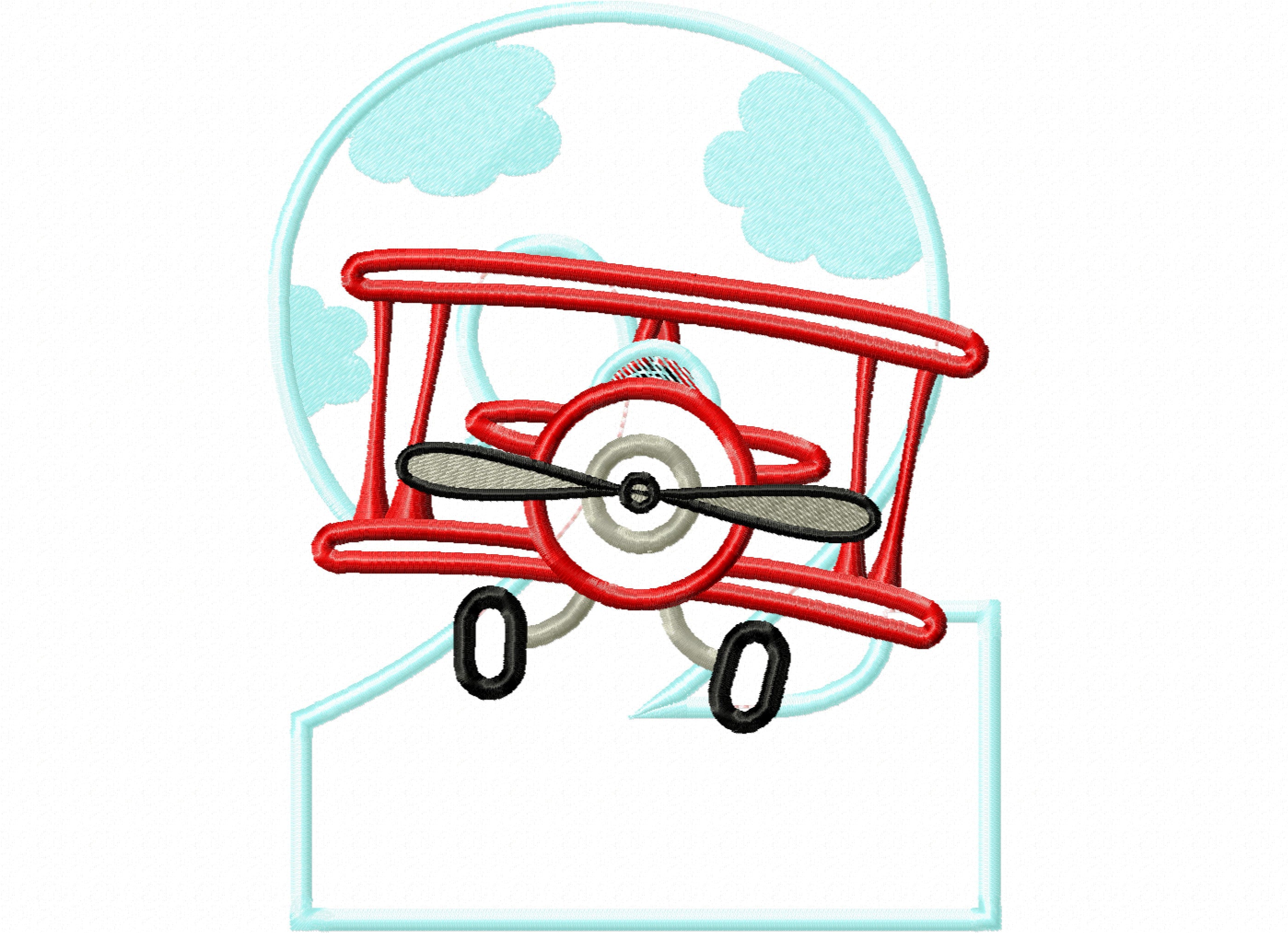 Airplane number 2 TWO boys birthday number applique machine embroidery ...