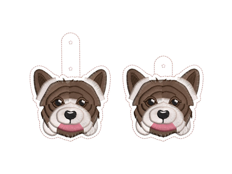 Dog Yorkie Puppy key fob Snap Tab and Eyelet keychain in the hoop ...