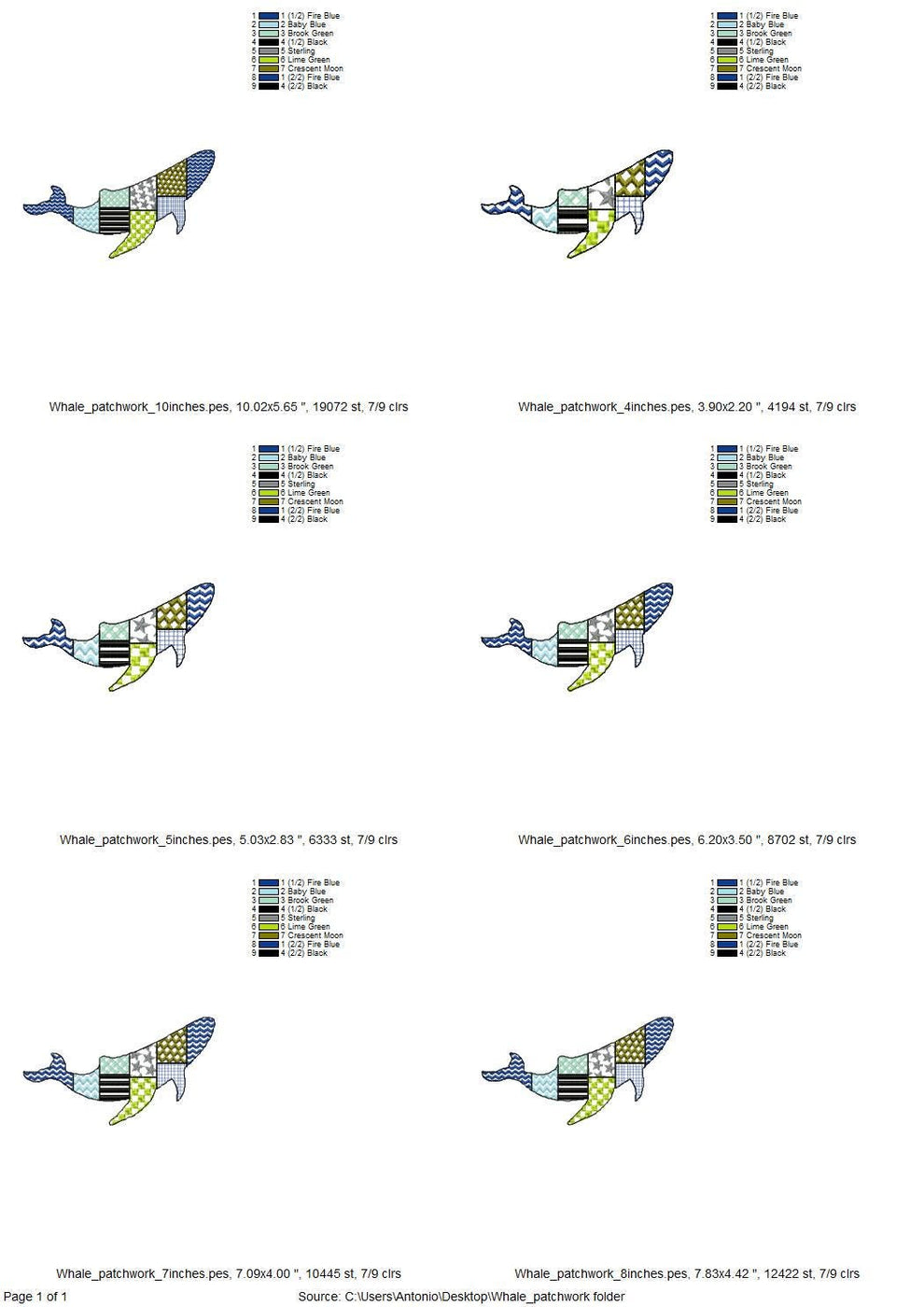 Patchwork Whale Sea Life ocean marine animal silhouette patterned ...