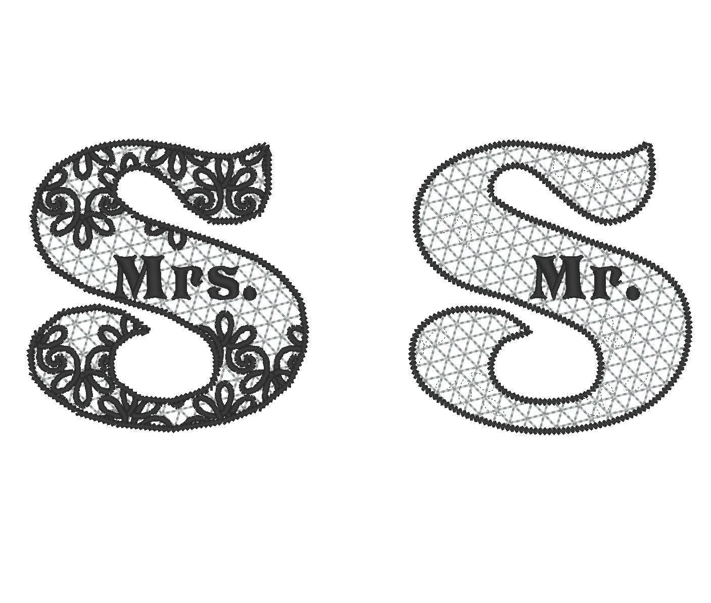 Lace Mrs and Mr Monogramming set, lacy monogram letters and mini font ...