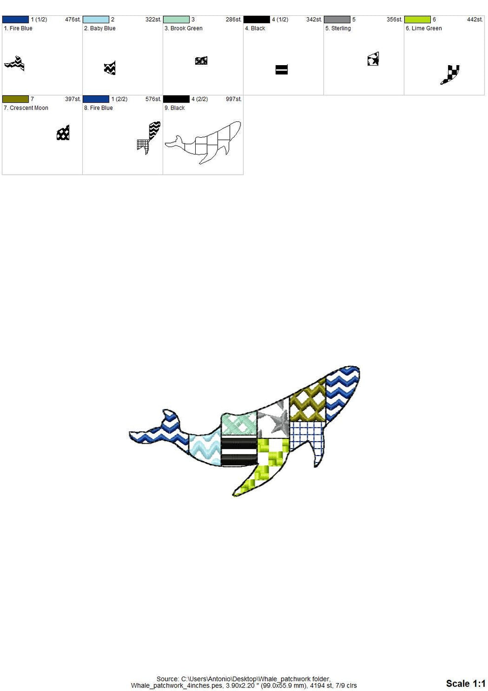 Patchwork Whale Sea Life ocean marine animal silhouette patterned ...