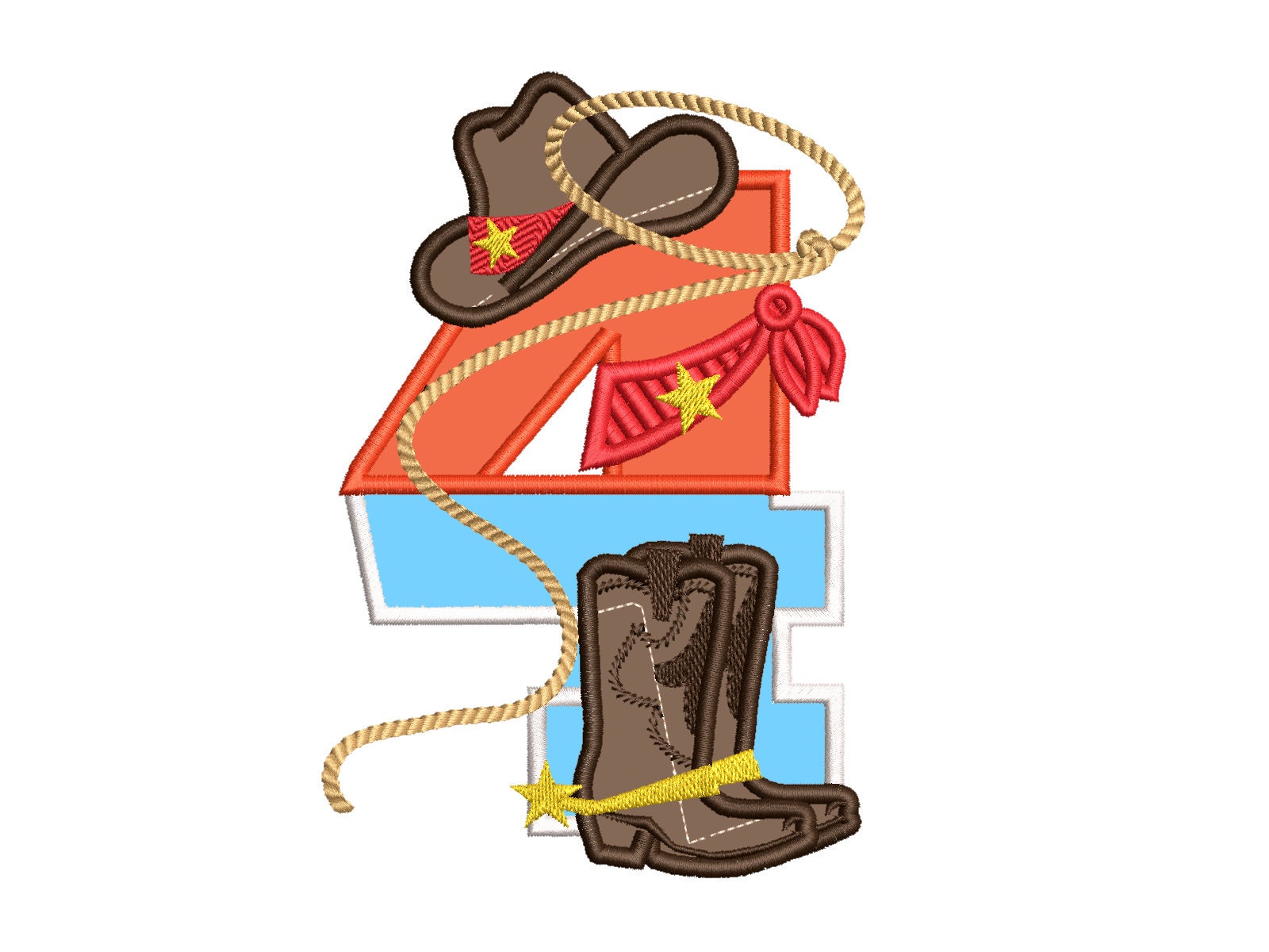 Little Cowboy Birthday Number 4 FOUR wide satin stitch applique machine ...