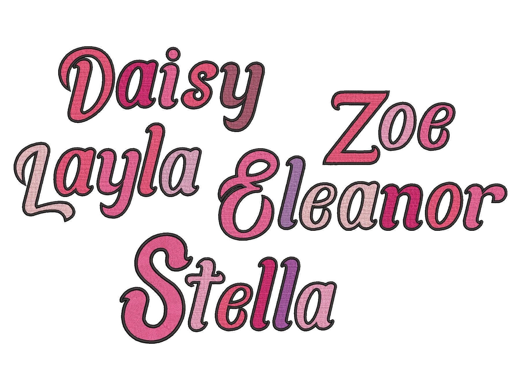 Bold cursive fill stitch and solid outline Font alphabet monogram ...