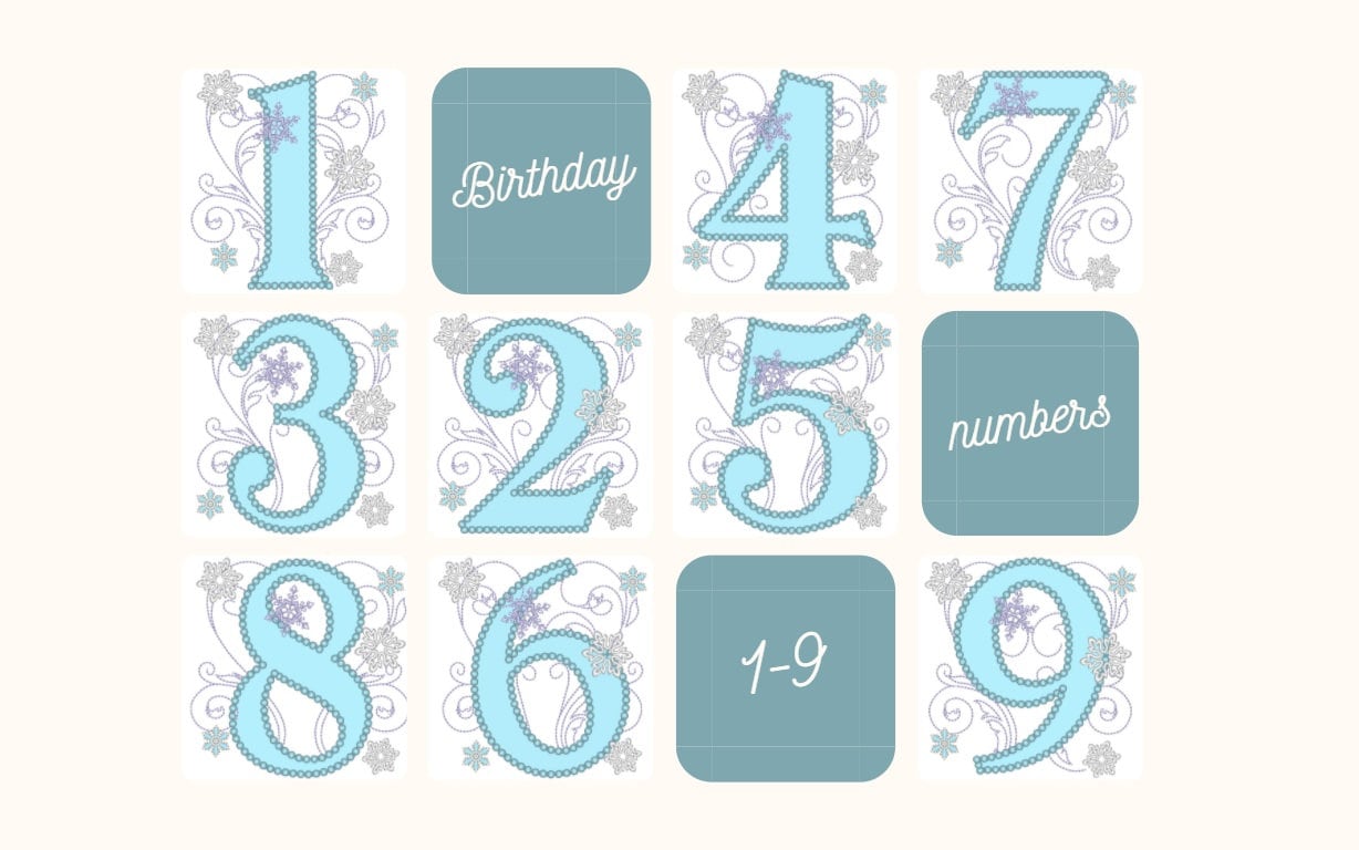 Frozen Swirls Birthday Numbers whole set from 1 up to 9 with wide pearl ...