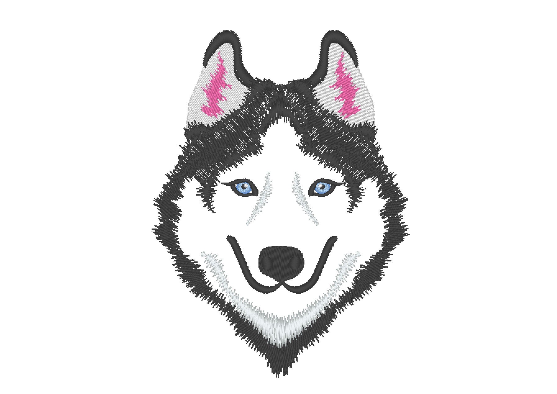 Husky face light stitch Husky head Husky machine embroidery designs for ...