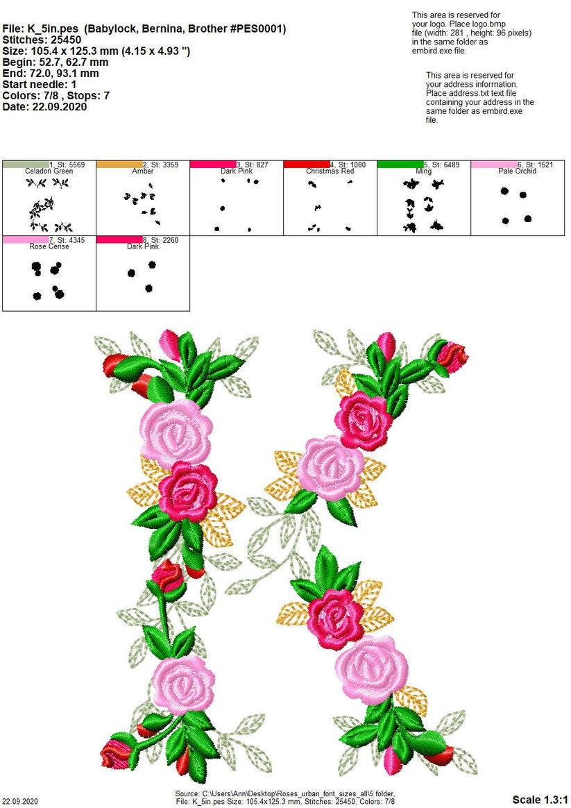 Delicate Roses Floral font alphabet garden flag monogram liberty ...