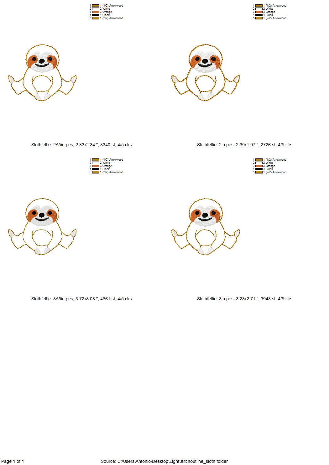Mini Sloth feltie in the hoop animal machine embroidery designs ...