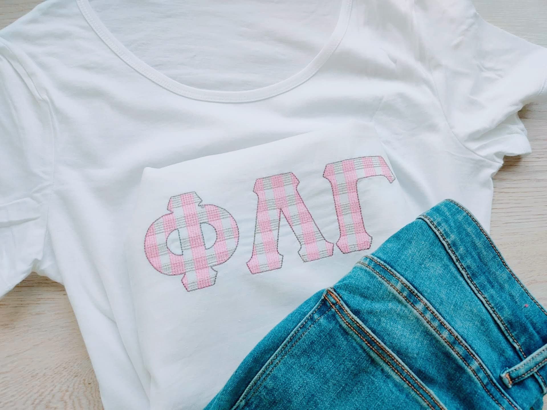Classic Greek sororities Greek alphabet Gingham plaid checkered print ...