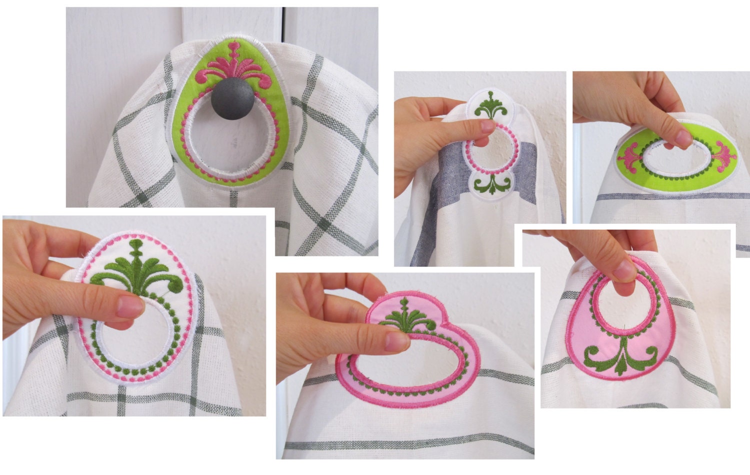 Towel hanging holes, 6 types - "In The Hoop" machine embroidery design ...