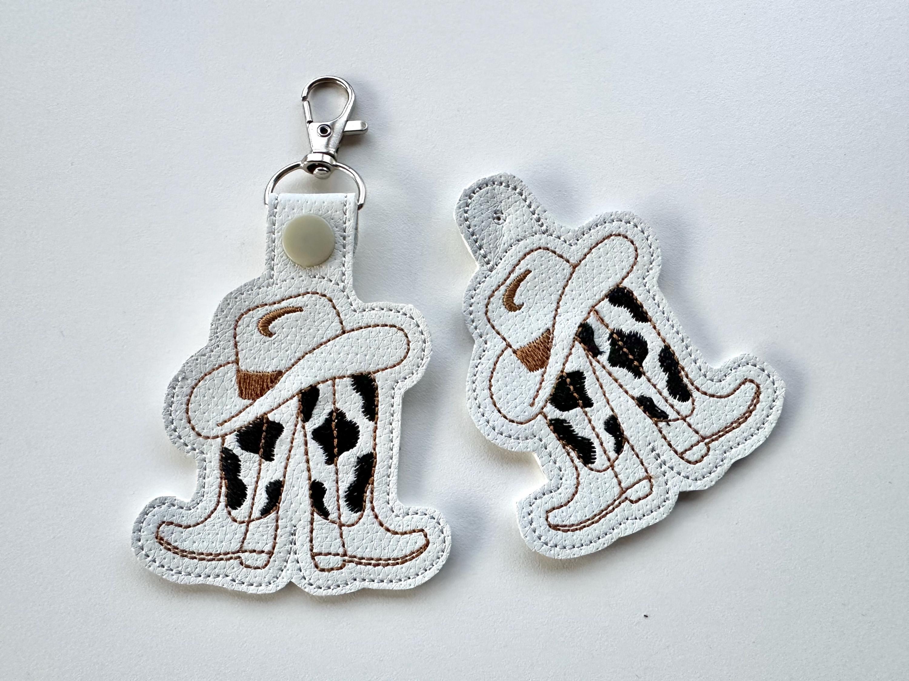 Cowboy Boots Hat Eyelet and key fob snap tab keychain in the hoop ...