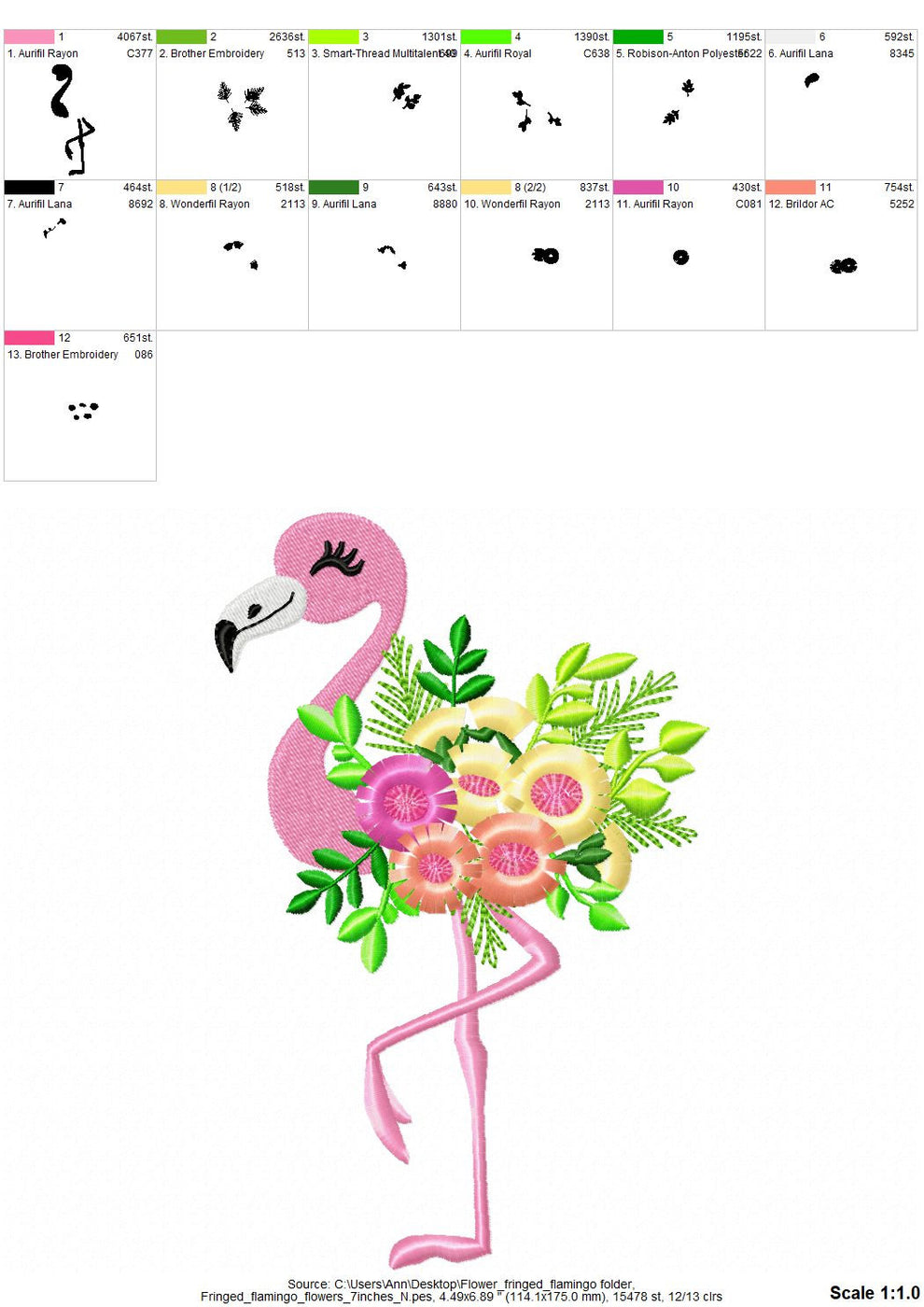 Flamingo floral bouquet machine embroidery designs for hoop 5x7 ...