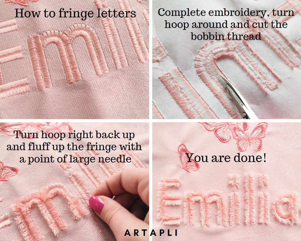 Cute fluffy fringed FONT machine embroidery designs in assorted sizes ...