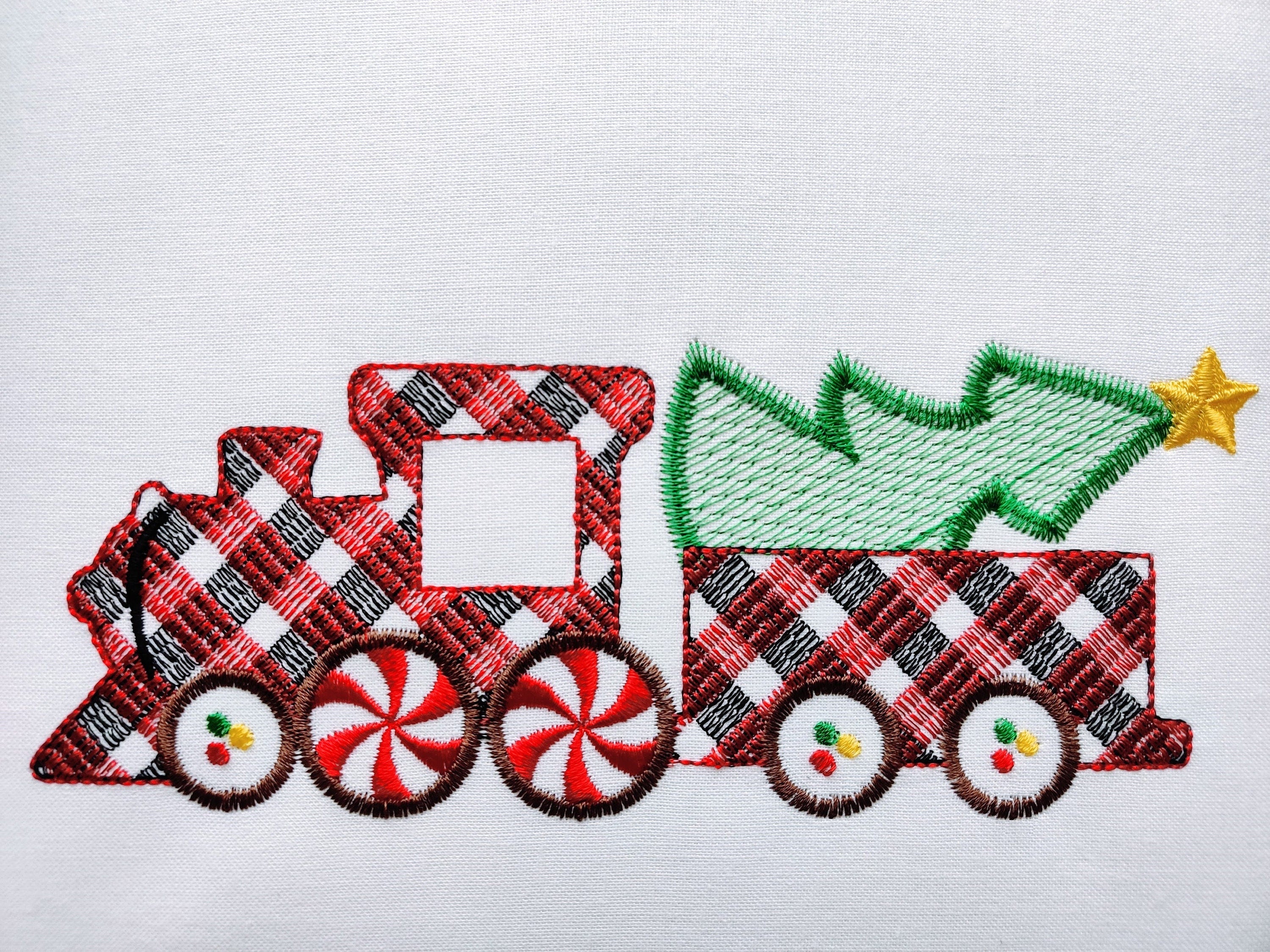 Christmas Train Candy Merry Christmas Gingham Train machine embroidery ...