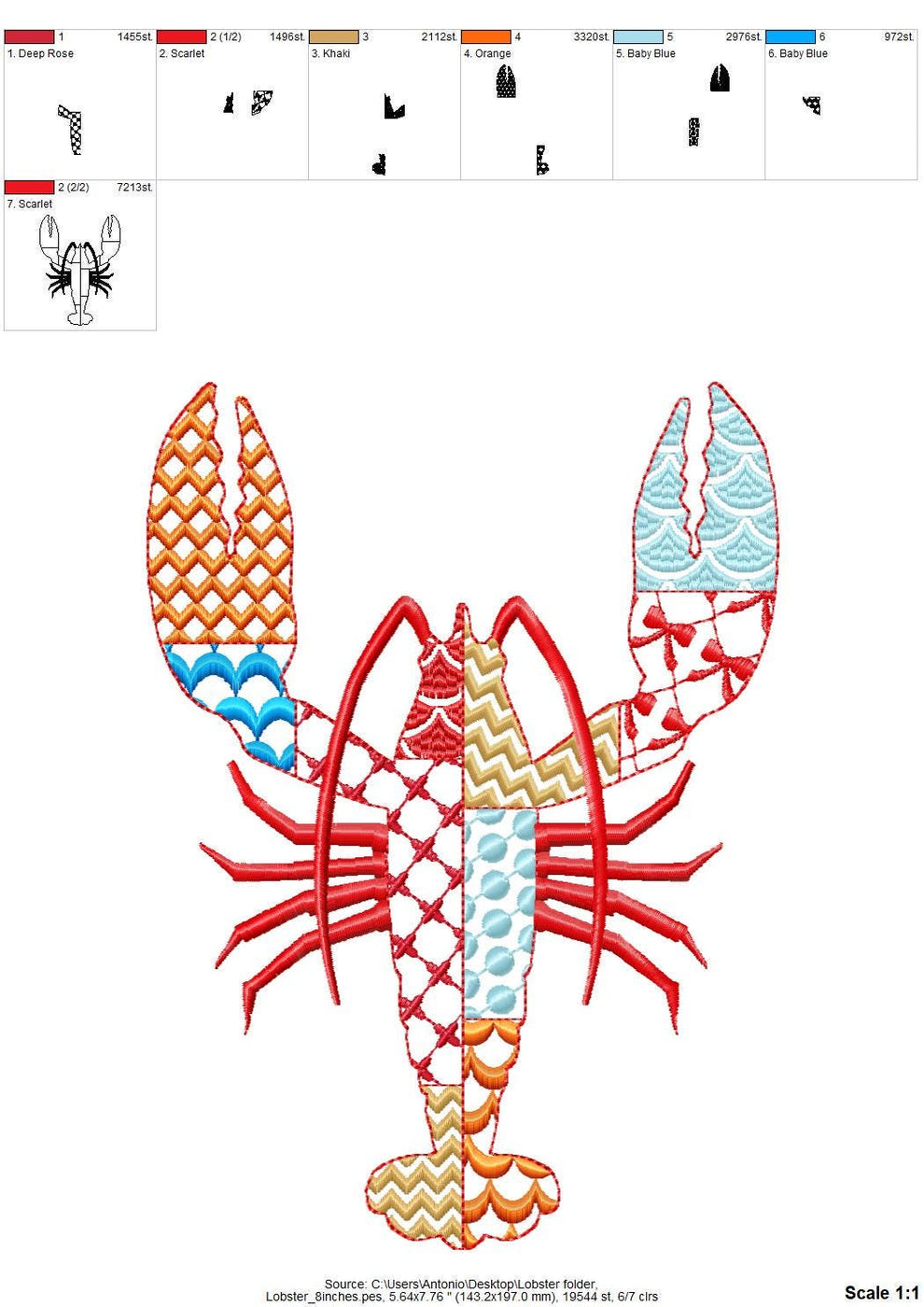Patchwork Lobster Crawfish patterned sea ocean fish outline machine ...