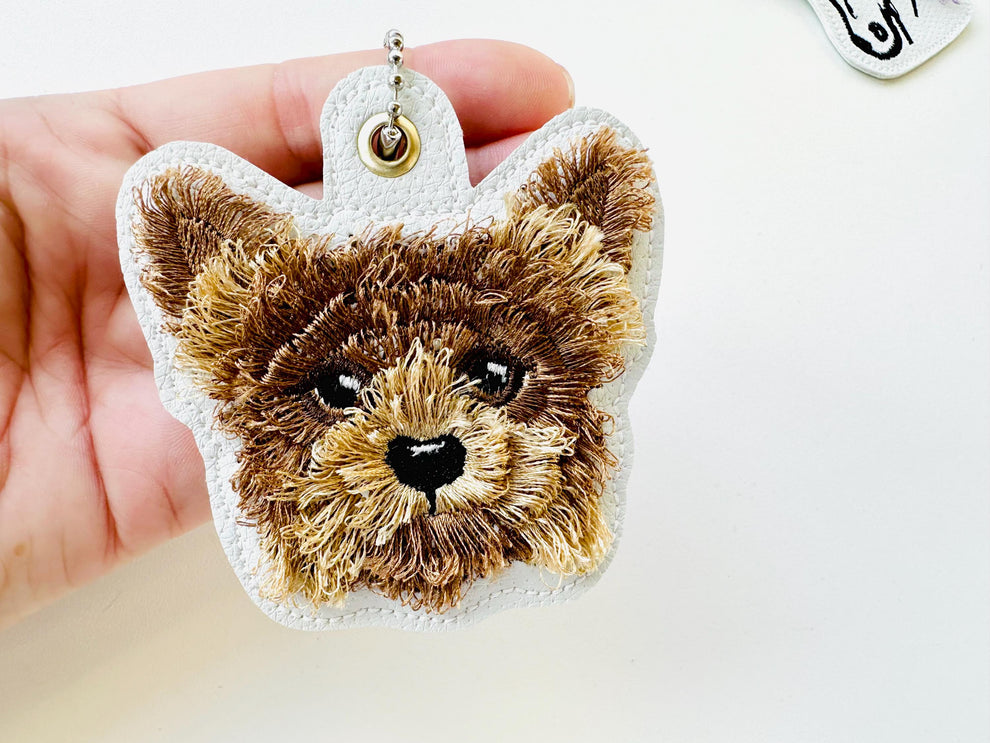 Dog Yorkie Puppy key fob Snap Tab and Eyelet keychain in the hoop ...