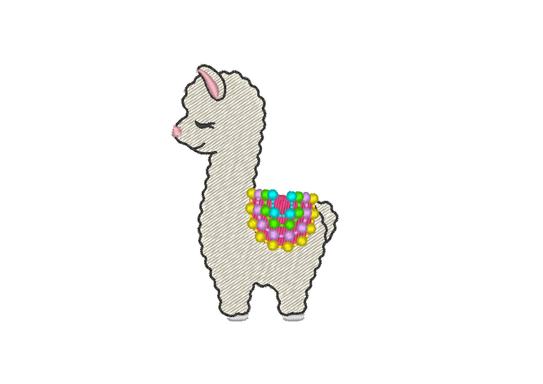 Llama embroidery, small mini sizes fill stitch pretty llama with ...