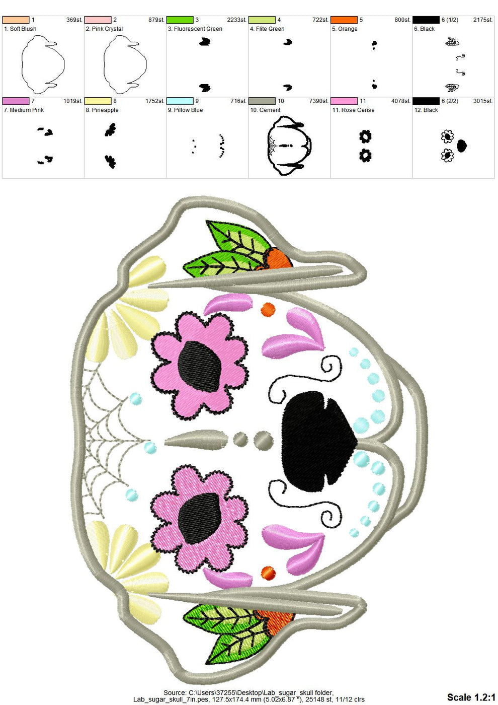 Lab Labrador Sugar Skull applique machine embroidery design, pet dog ...