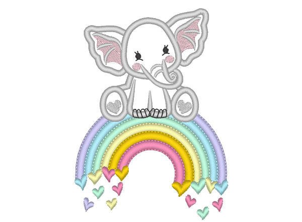 Cute Little Elephant Applique and Rainbow – Artapli designs