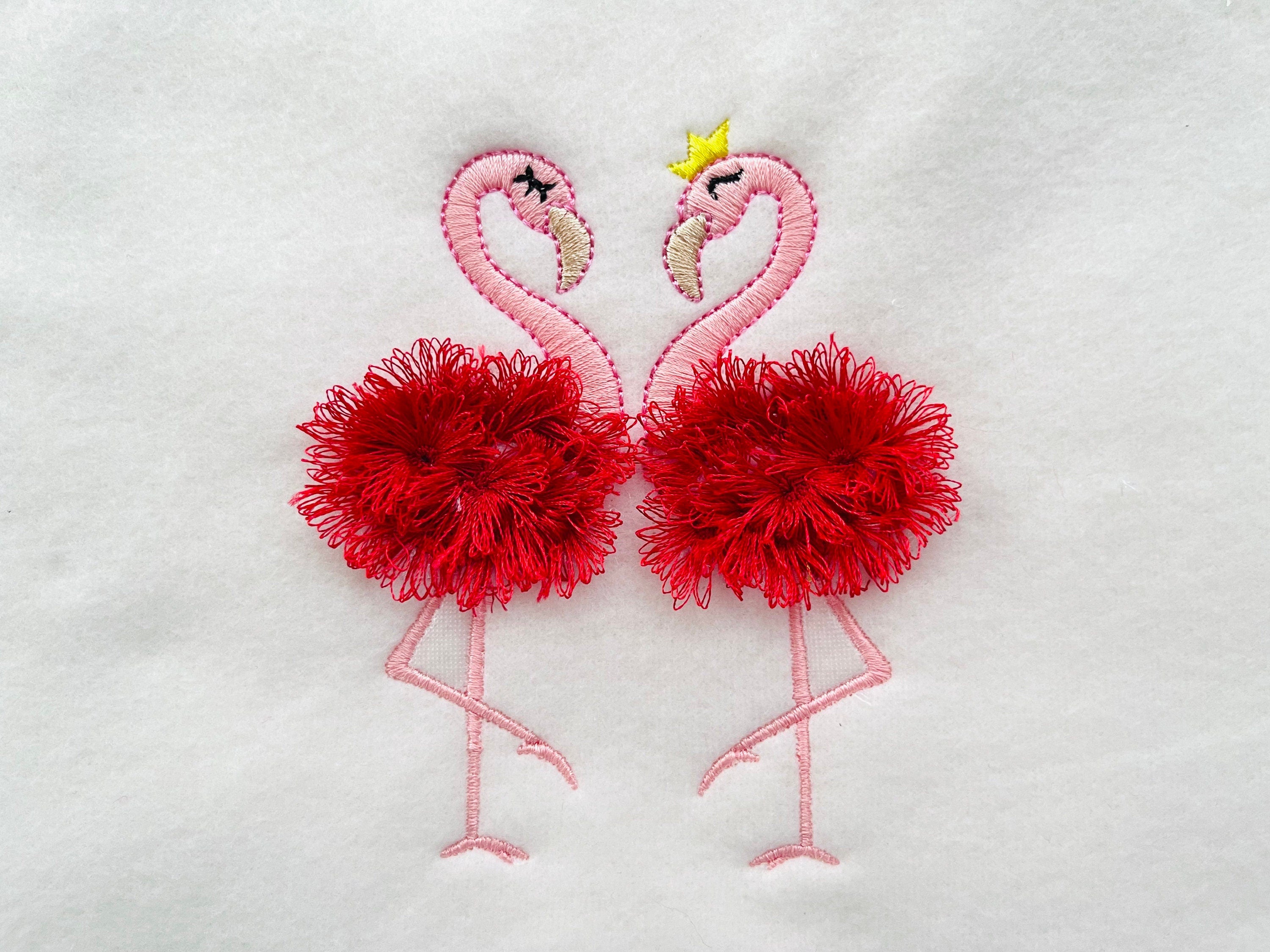 Fringed fluffy chenille Flamingos Love Valentine's two flamingos ...