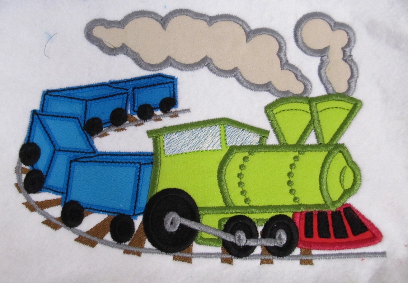 Birthday steam train machine embroidery applique and fill stitch ...