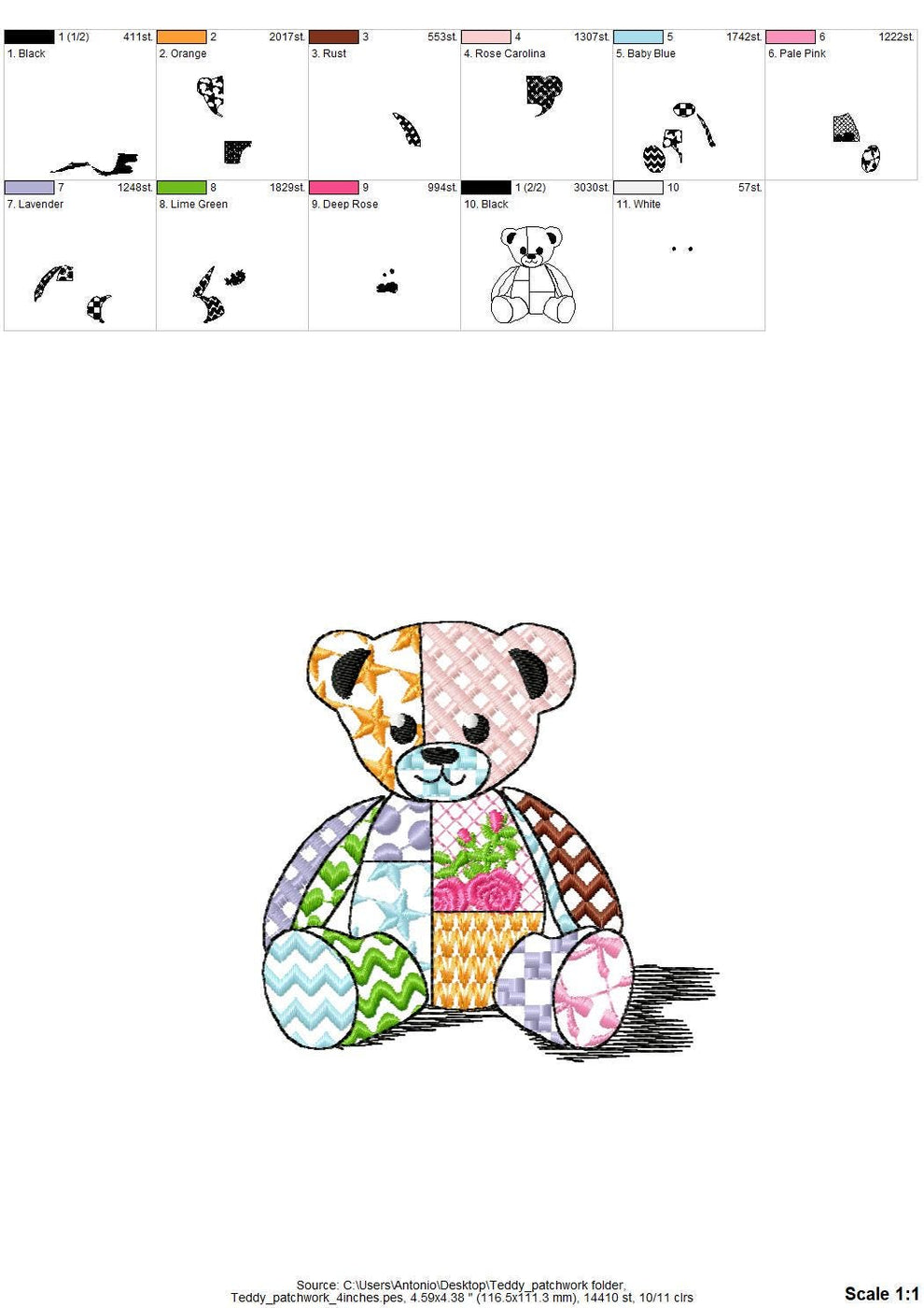 Cute Little Patchwork Teddy Bear Awesome Patterned Teddy Outline ...