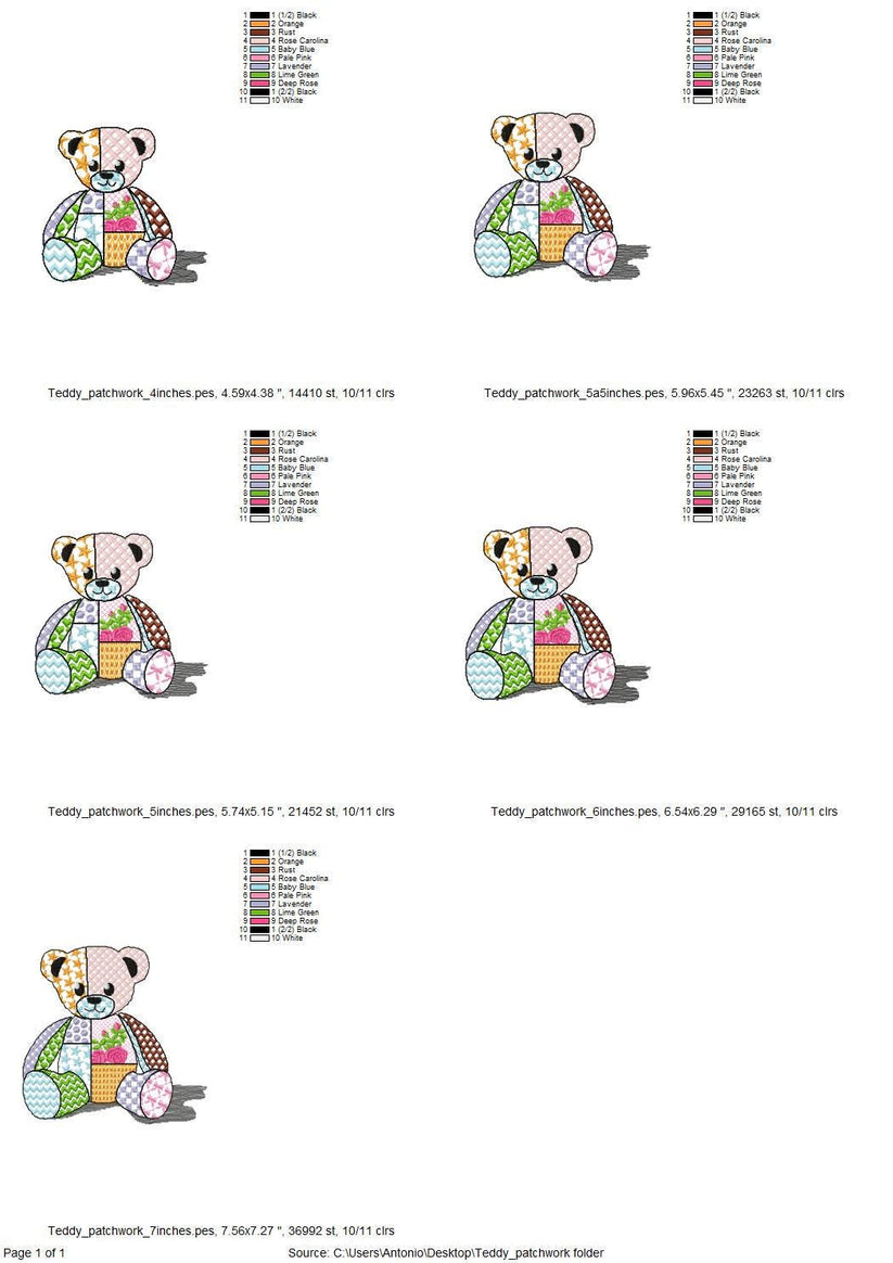 Cute Little Patchwork Teddy Bear Awesome Patterned Teddy Outline ...