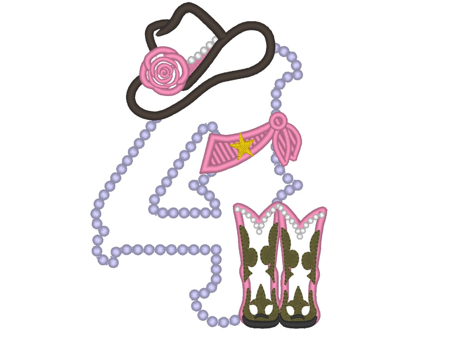 Lady Cowboy Birthday number 4 FOUR - one number - machine embroidery ...